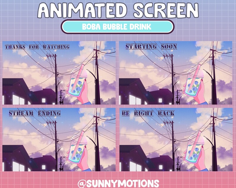 FULL ANIMATED Twitch Stream Package Blueberries Boba Drink / - Etsy