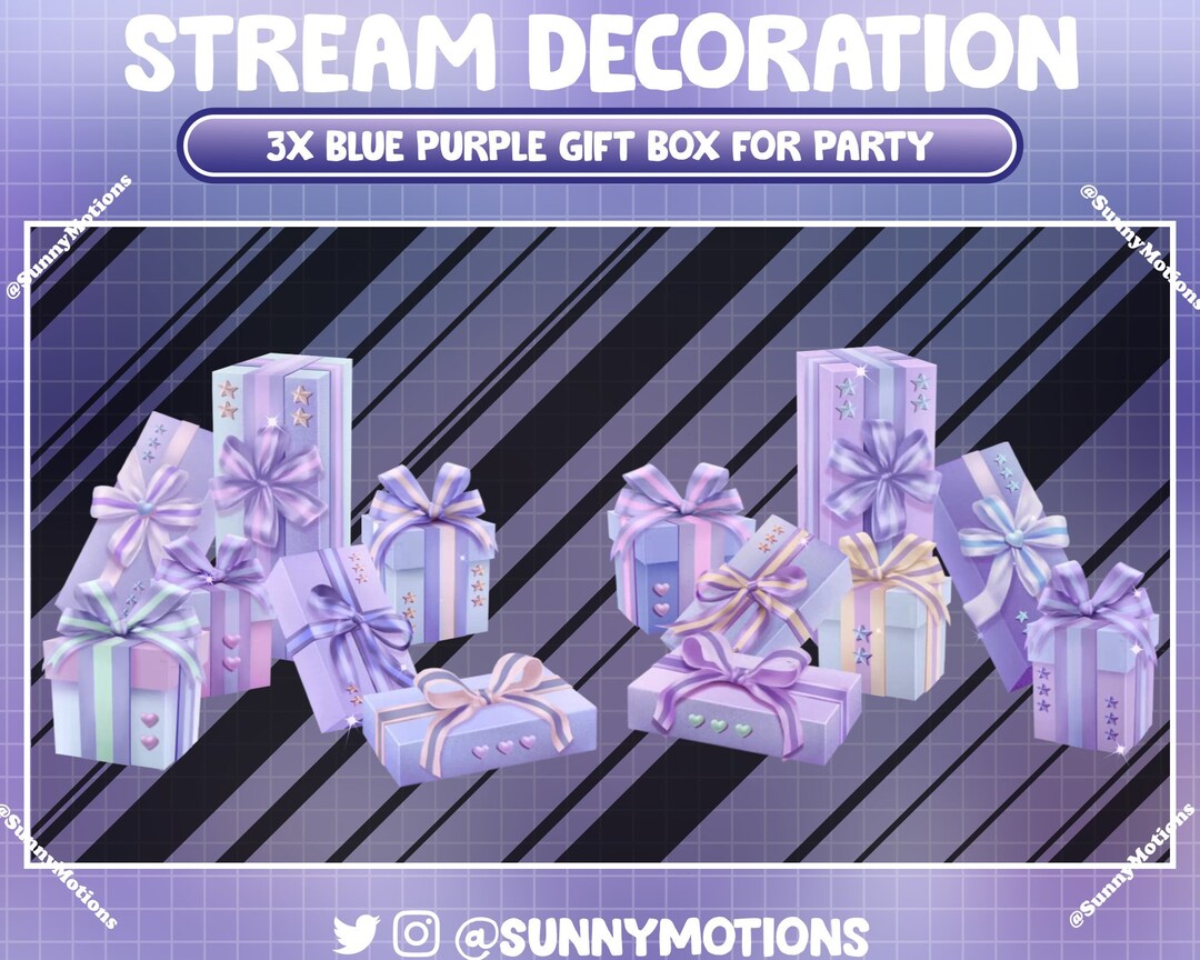2 Animated Stream Decoration: Paste Blue Purple Party Gift Boxes ...