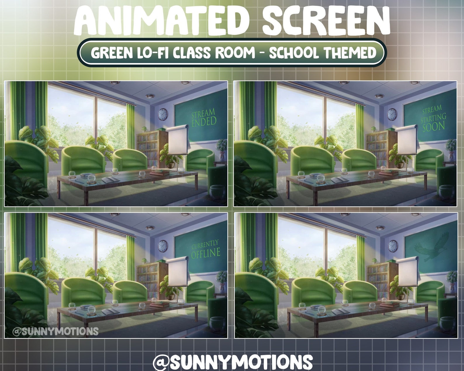 Animated Stream Package: Lo-fi Green School Twitch Overlay / Coaching ...