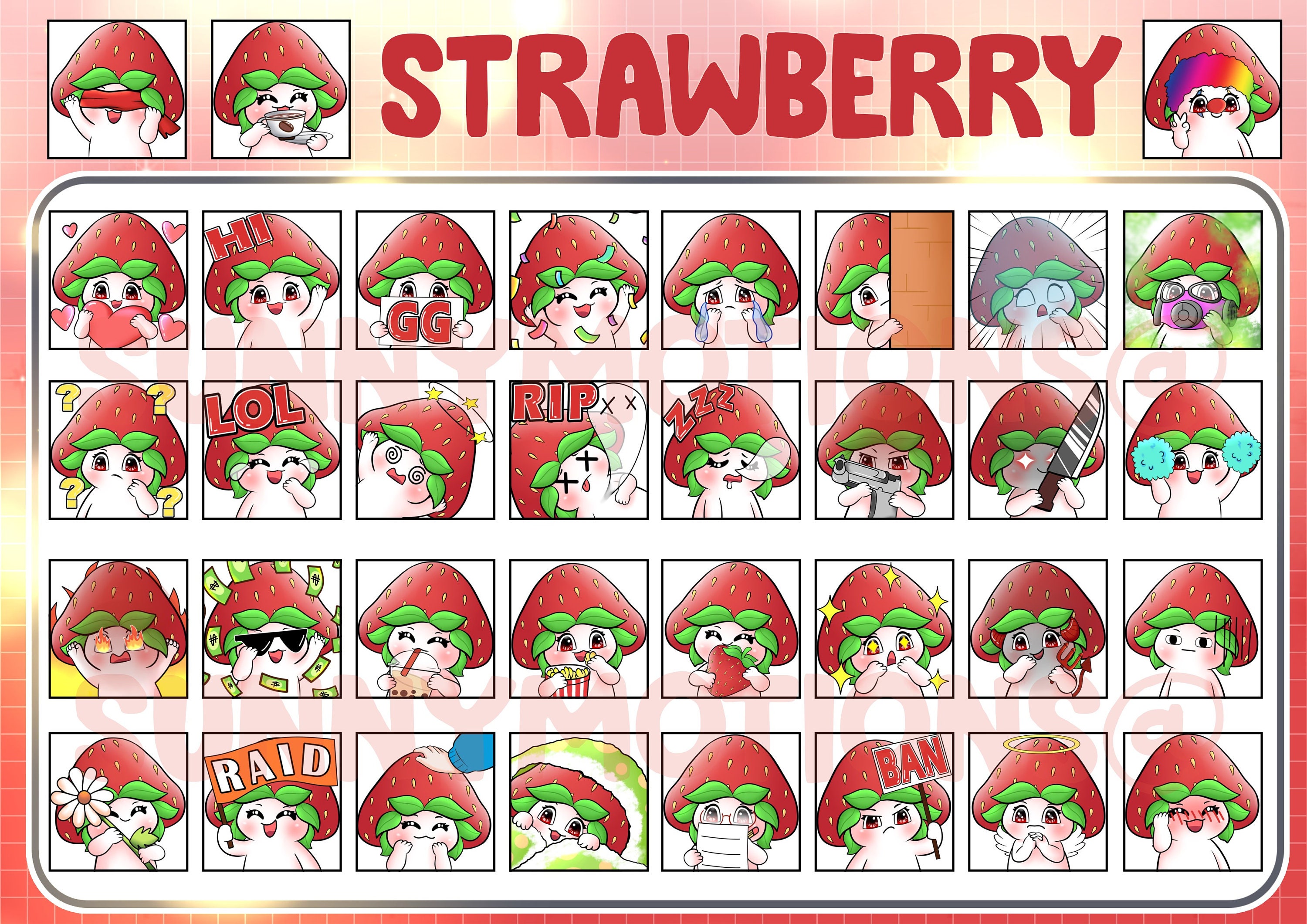 35 Cute Chibi Kawaii Strawberry Twitch Discord Mixer Youtube - Etsy