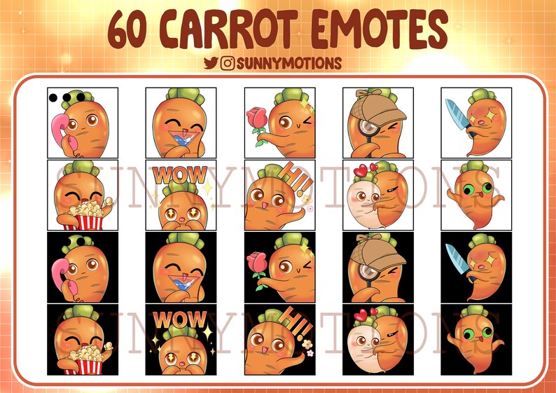 60 Cute Carrot Twitch Emotes, Discord Streamer, Kawai Yummy Root ...