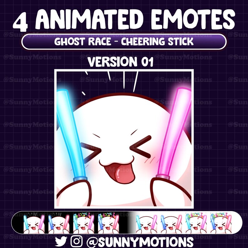 Animated Twitch Emotes: Cute Ghost Rave With Light Stick, Confetti ...