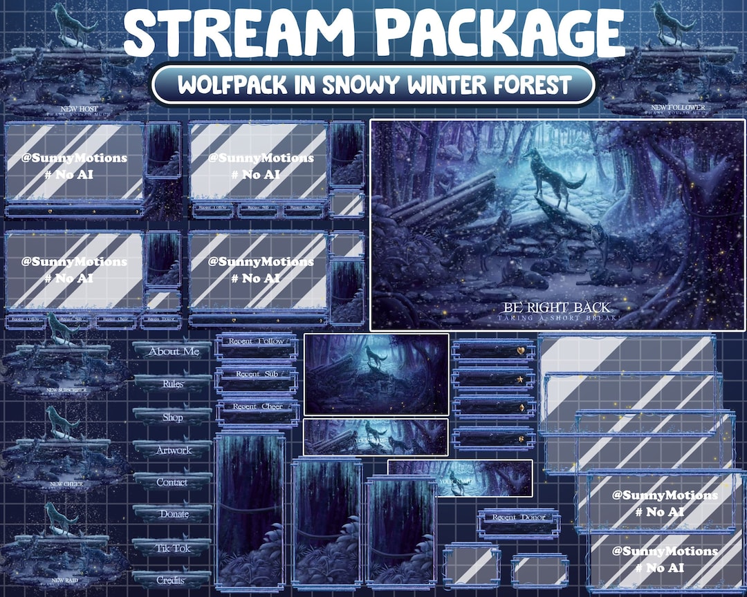 ANIMATED Twitch Overlay Stream Package: Wolfpack Family in Blue Snowy ...