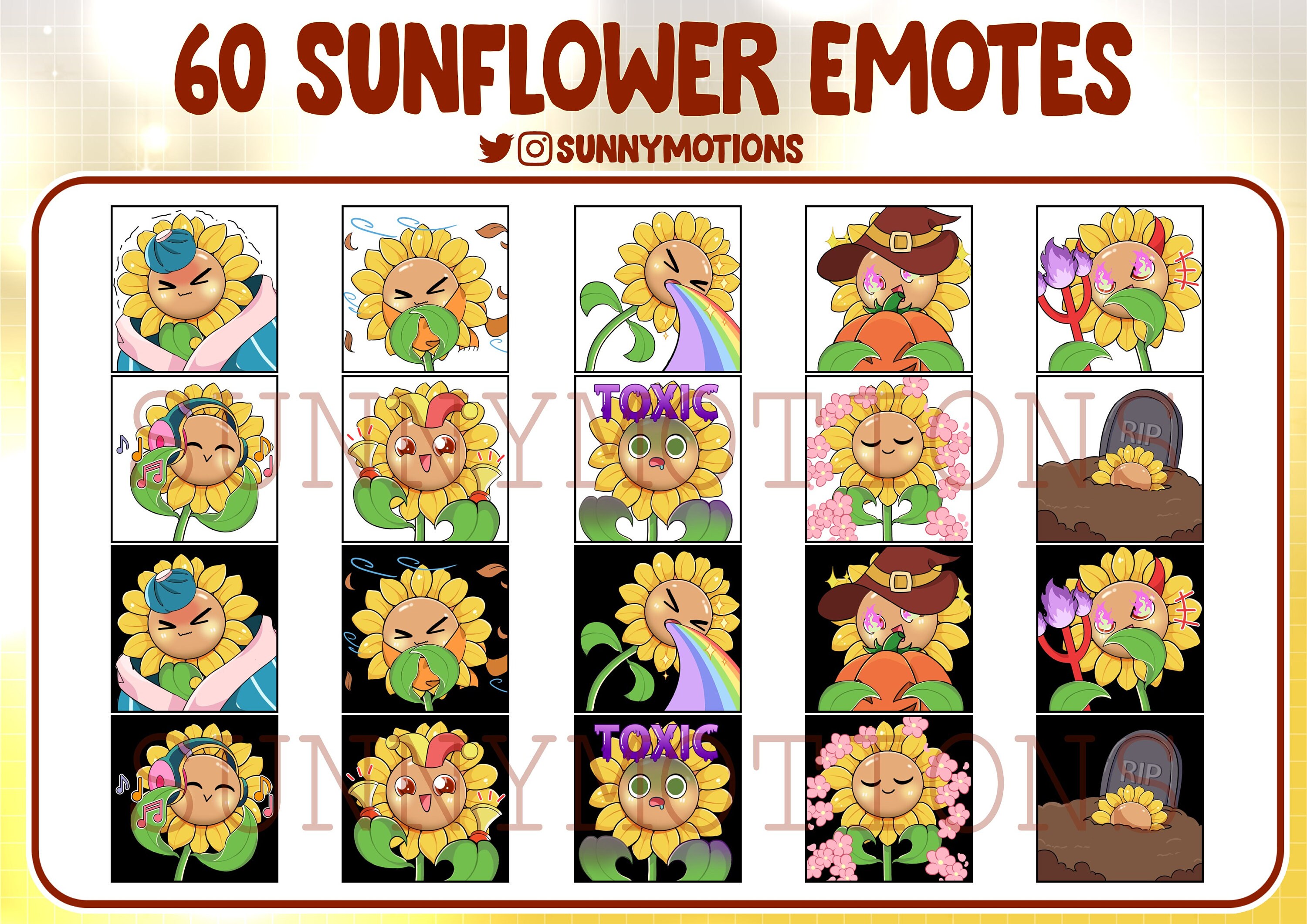 60 Cute Yellow Sunflower Twitch Emotes, Discord, Streamer, Kawai Sunny ...