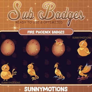8 Fire Phoenix Twitch Sub Badges / Kawaii Cute Cinema, Movie's Food Bit ...