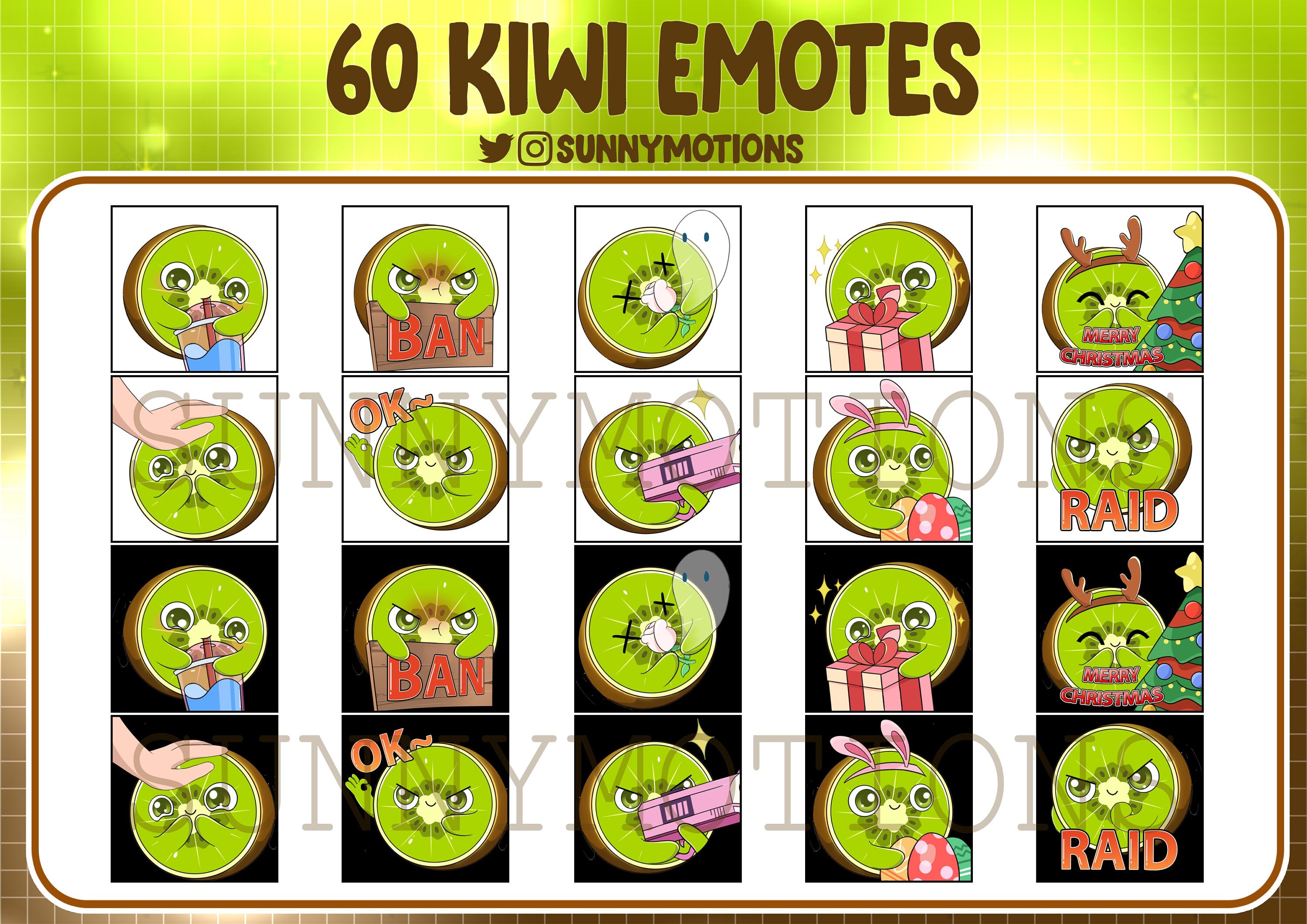 60 Cute Kiwi Fruit Twitch Emotes, Discord Streamer, Kawai Kiwis Slice ...