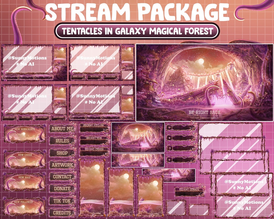 ANIMATED Stream Package: Tentacles Octopus in Pink Orange Galaxy ...