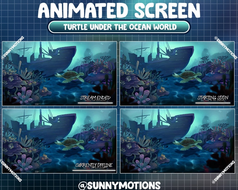 FULL ANIMATED Twitch Stream Package / Magic Green Turtle Under Ocean ...
