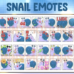 31 Twitch Discord Emotes Cute Blue Purple Snail / Kawai Chibi Emoji ...