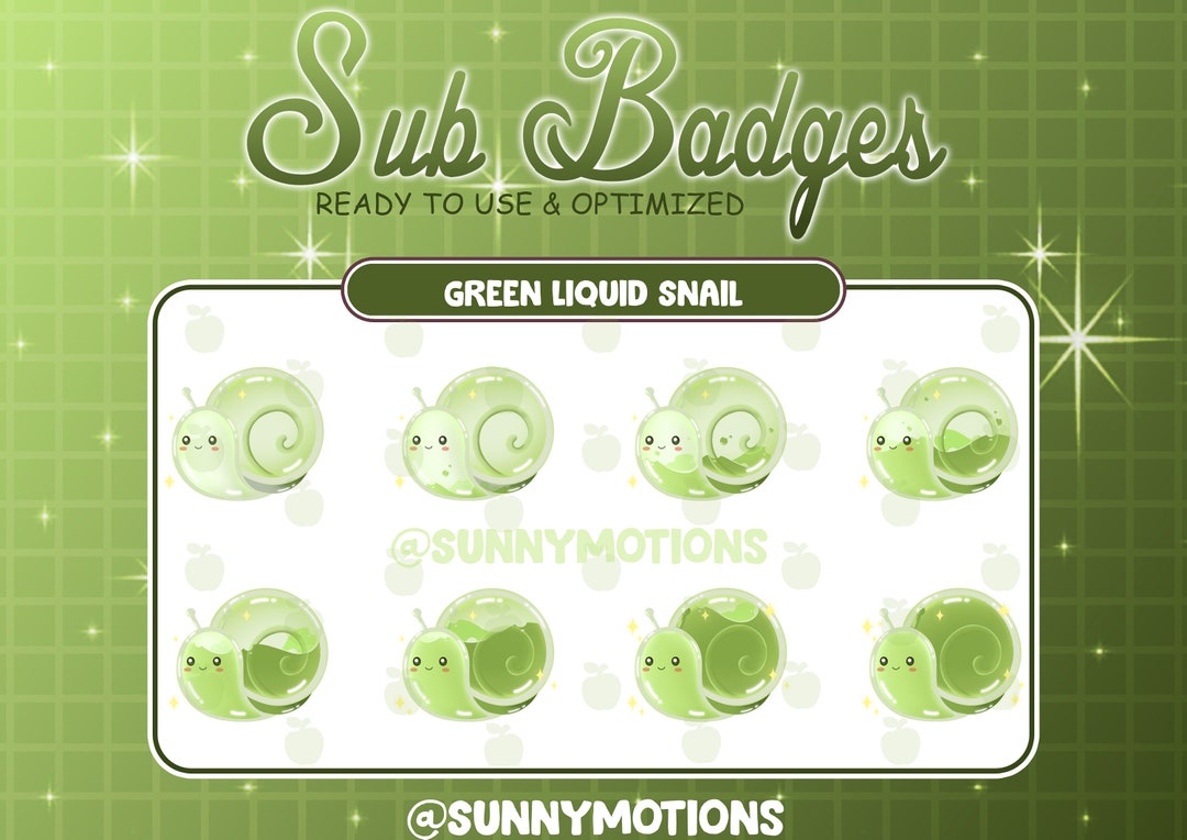 8x Kawaii Macha Tea Green Snail Twitch Loyalty Sub Bit Badges / Cute ...