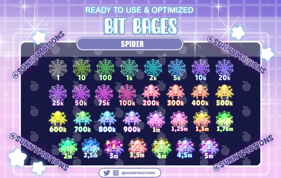 31 Colorful Neon Spider Web Twitch Bit Badges, Rainbow Dark Spider Net ...