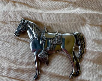 Vintage Sterling Silver Horse in Classic Western Saddle and Tack Brooch ...