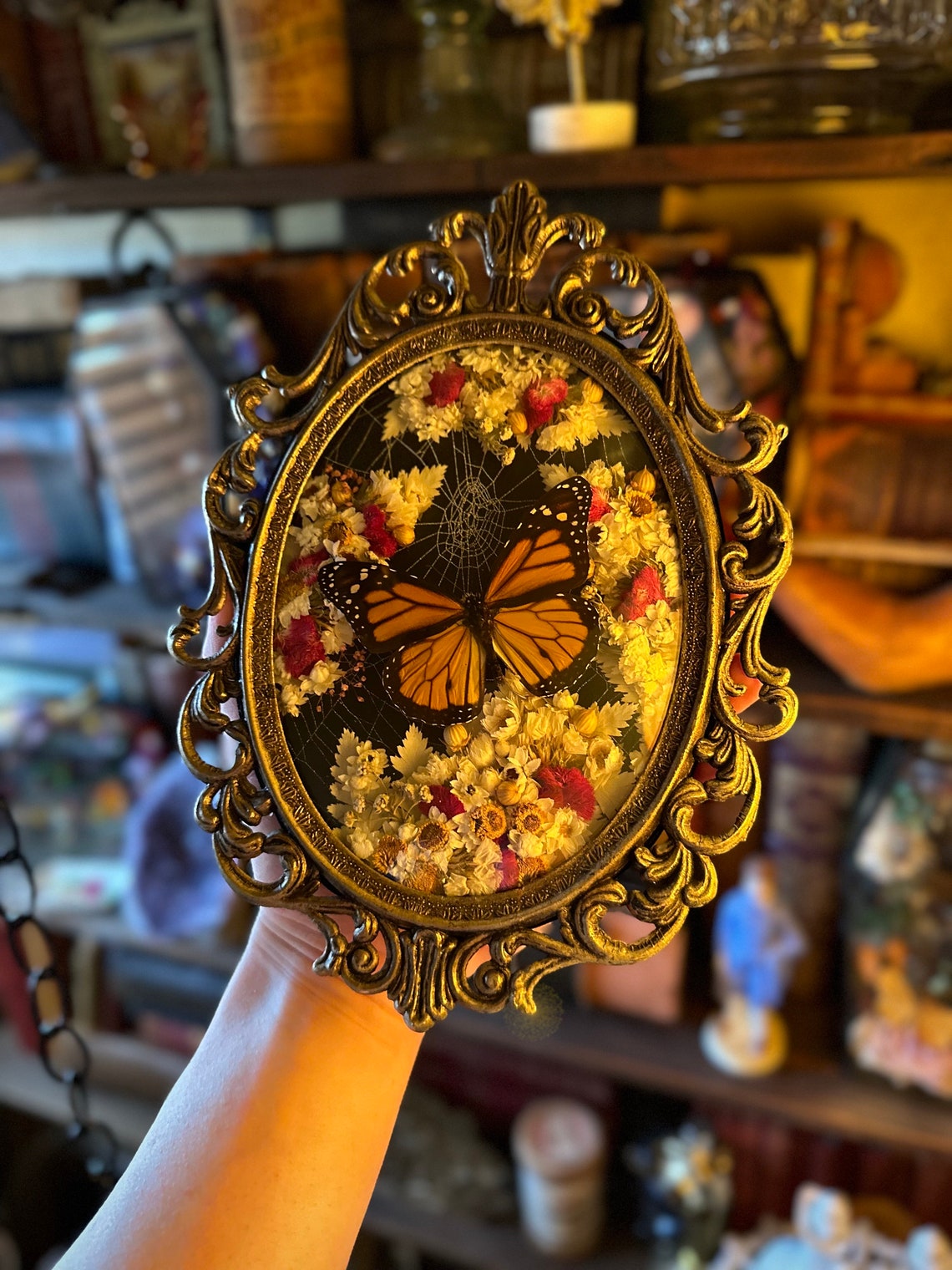 Vintage Bubble Glass Butterfly Frame amulet - Etsy