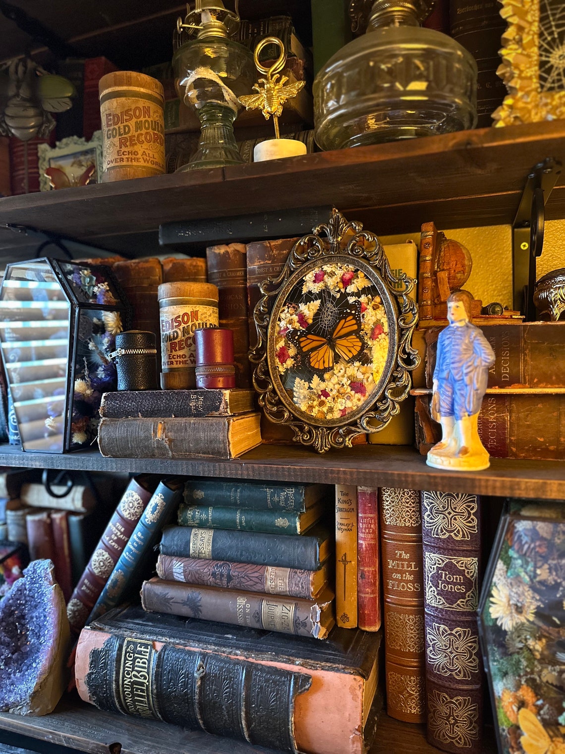 Vintage Bubble Glass Butterfly Frame amulet - Etsy