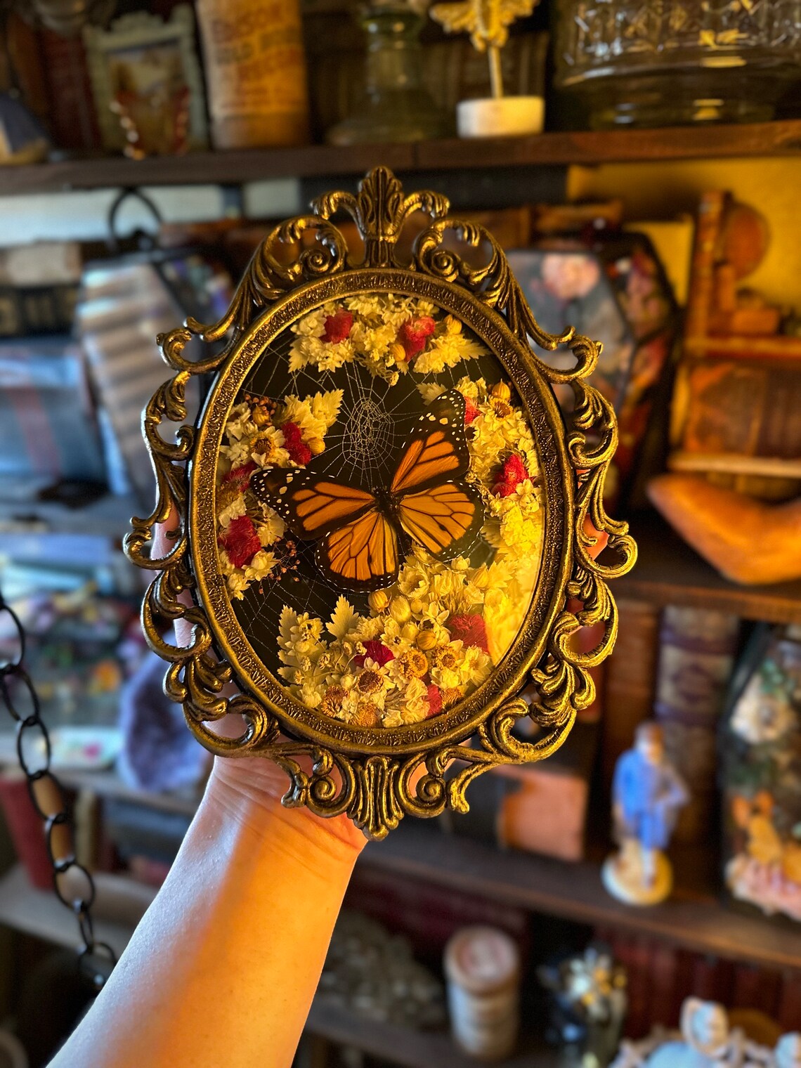 Vintage Bubble Glass Butterfly Frame amulet - Etsy