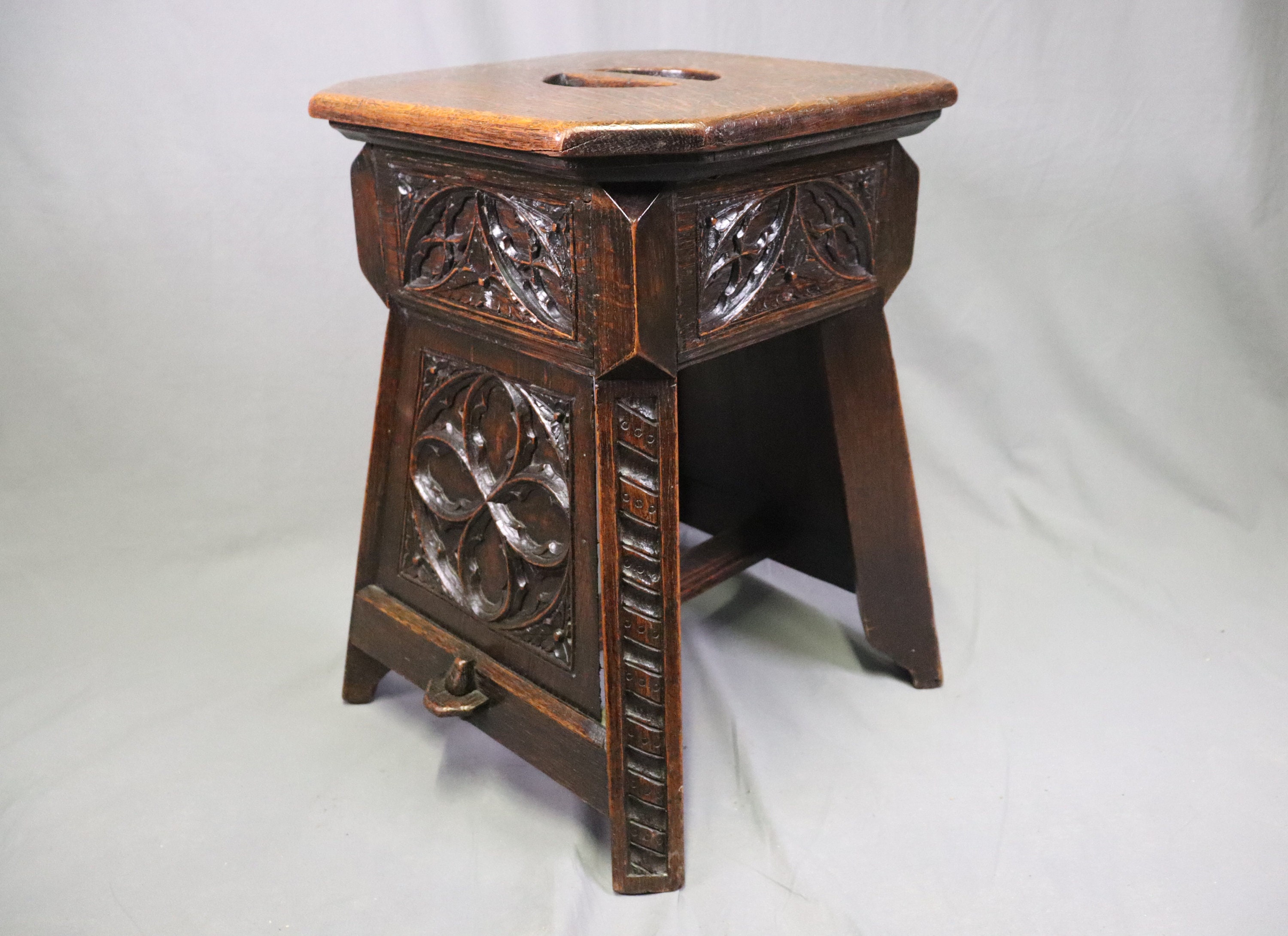 Antique Neo Gothic / Gothic Revivial 19th Century Solid Oak Stool or ...
