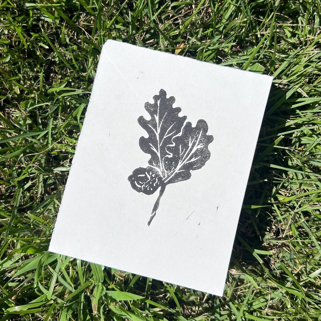 Oak Leaf Linocut Print, Oak Leaf and Acorn Linocut Print, Oak Art Print ...
