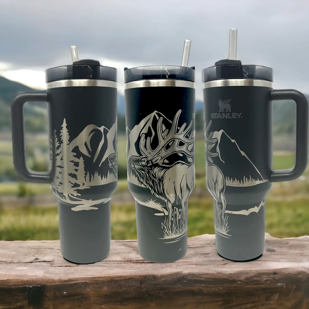 Engraved Bull Elk Stanley Tumbler: Mountain Scene - Etsy
