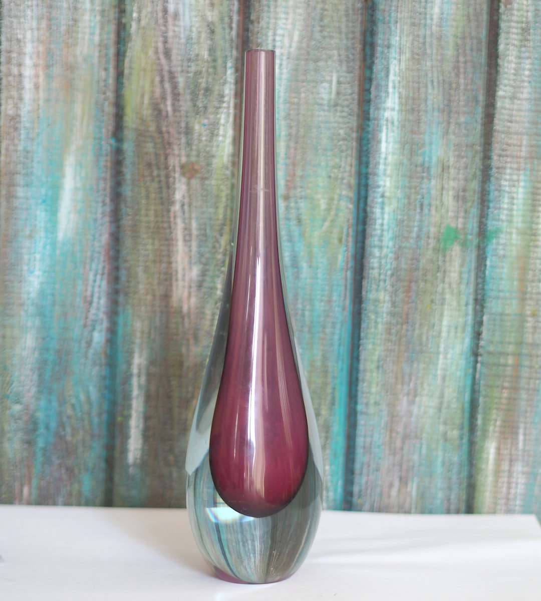 Galliano Ferro Murano Sommerso Purple Glass Stem Vase, Mint Condition ...