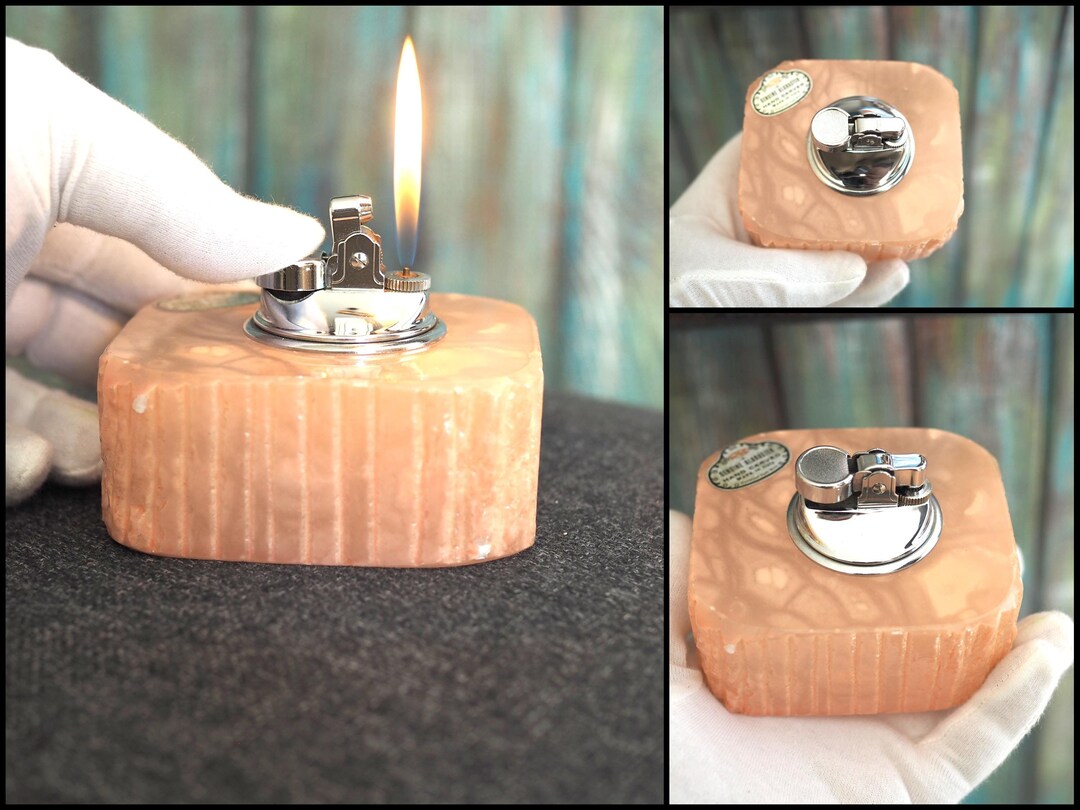 Italian Pink Alabaster Table Lighter, Vintage Mid Century Table Gas ...