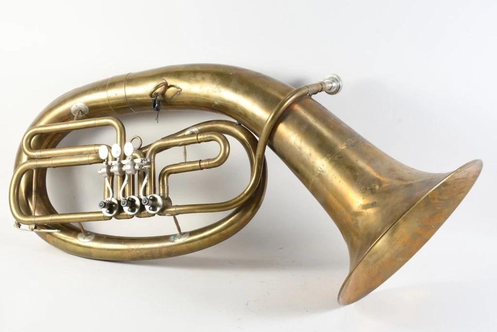 Vintage Brass Rotary Valve Helicon | Antique Military Band Tuba Style ...