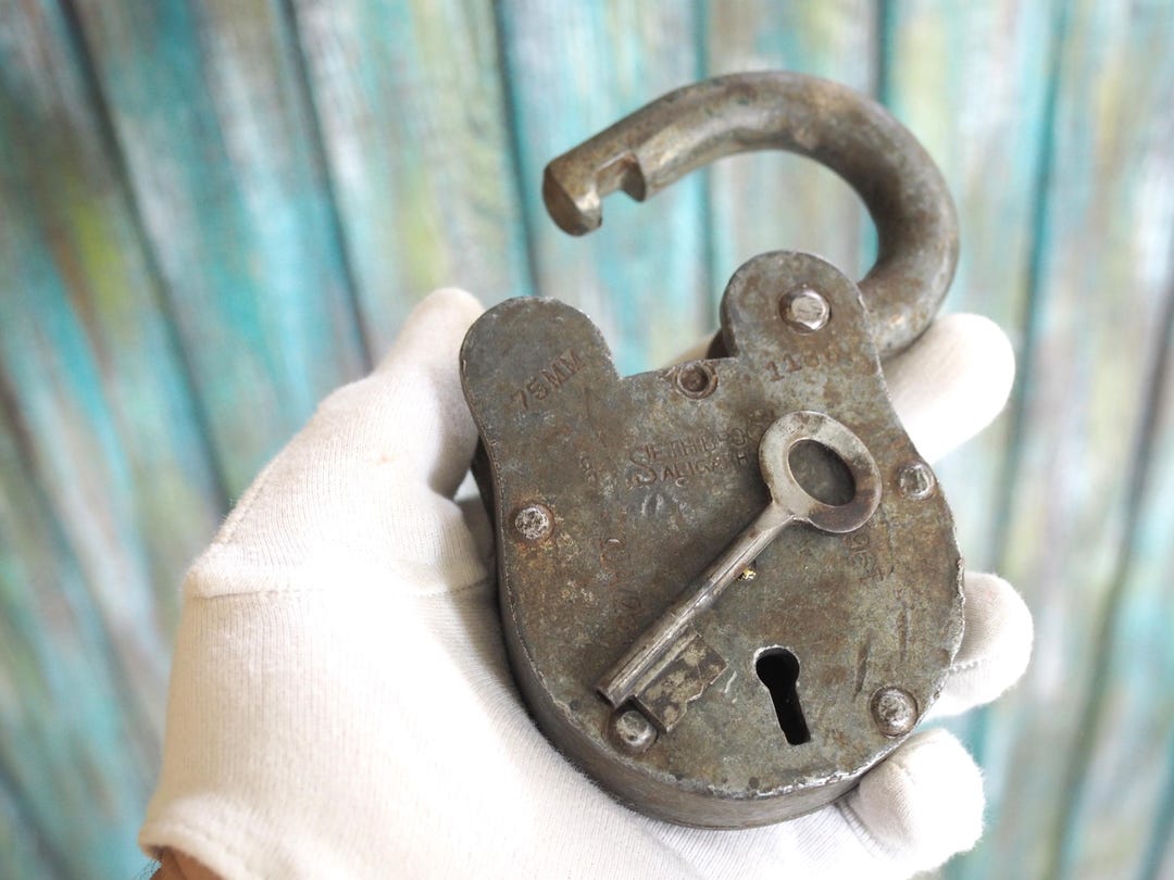 Vintage Large Iron Padlock With Key , Lock by Seth Bros Aligarh ...