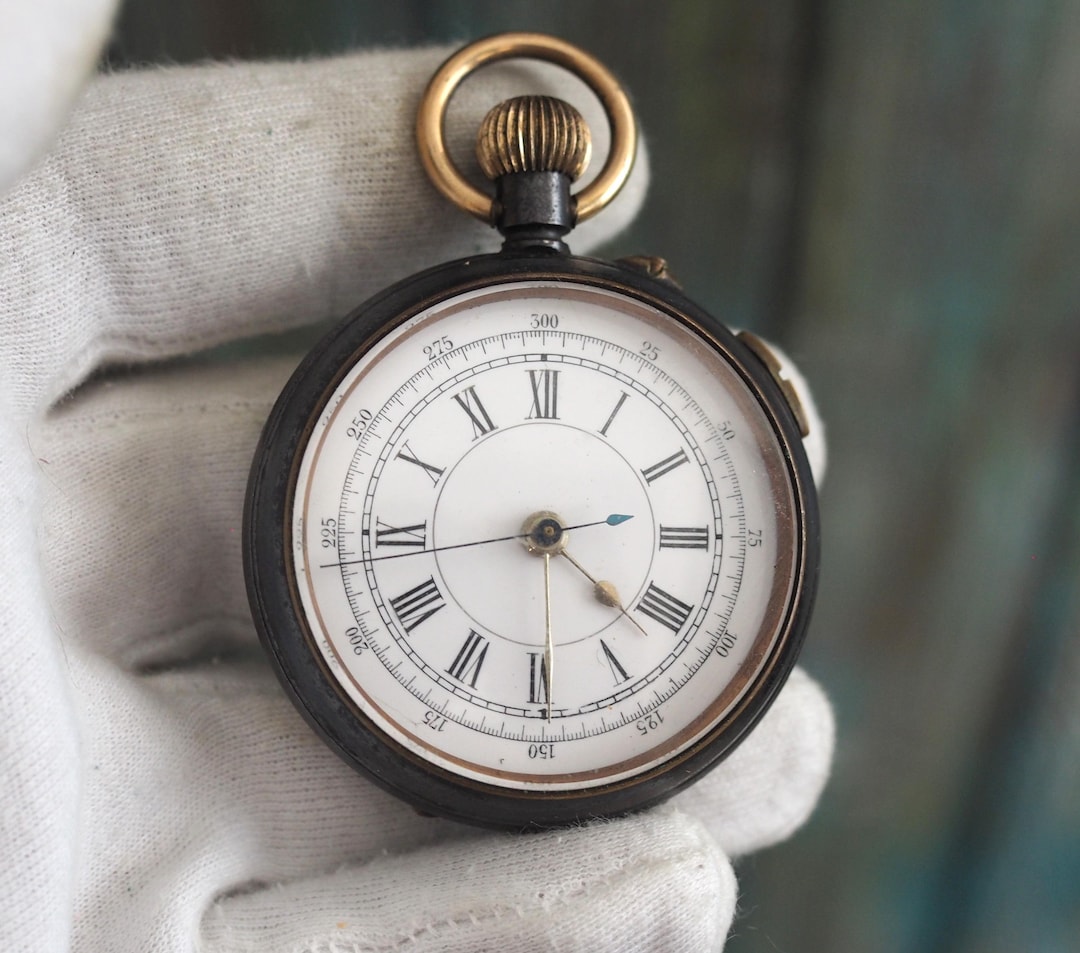 Antique Pocket Watch With Stop Seconds – 48mm Gunmetal Case, Enamel ...
