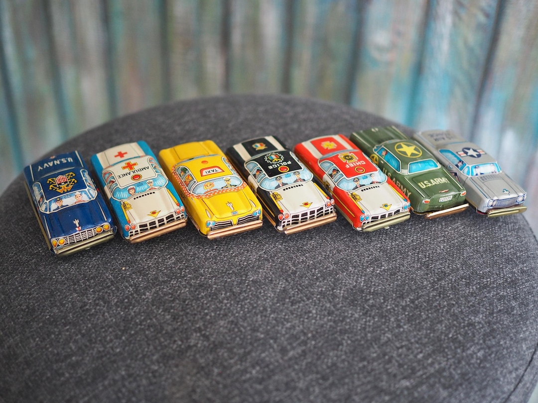 LOT 7x Vintage Tin Toy Cars by Nakamura Japan - 9cm / 3.5inches - 1950 ...