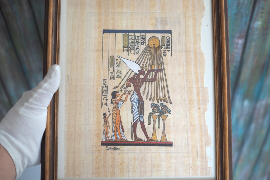 Genuine Egyptian Papyrus, Fine Hand Painted, Signed. Vintage Bes ...