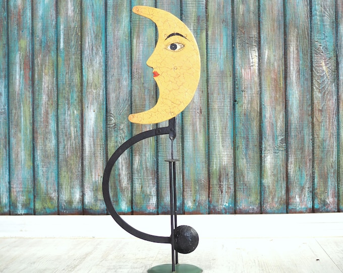 Vintage Art Deco MOON Pendulum Toy – Moving Eye Metal Sculpture, 57cm ...