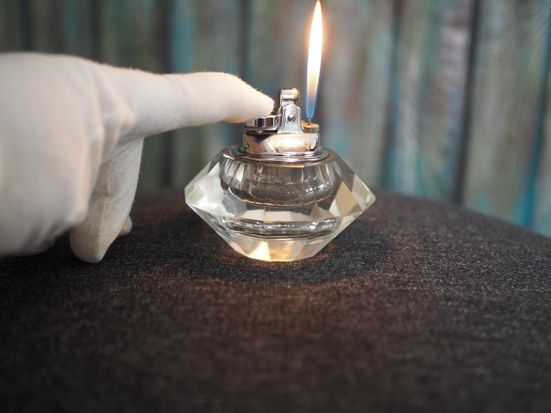 Vintage Mid Century Japan Made Table Crystal Gas Lighter, Vintage Solid ...