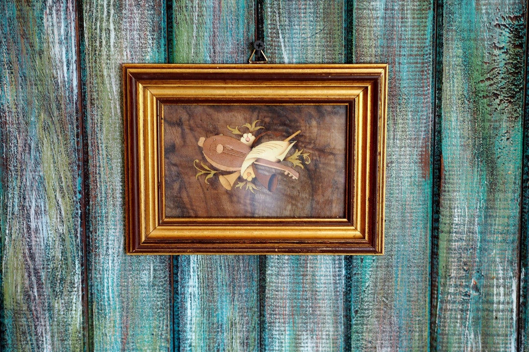 Vintage Italian Handmade Wood Inlaid Musical Theme Picture, Sorrento ...