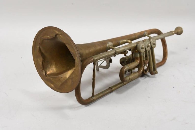 Antique Rotary Valve Trumpet With Lyre Holder | 51 Cm Brass Horn ...