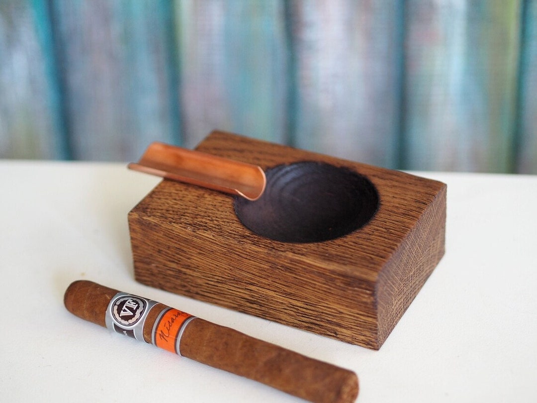 Custom Made Wooden Cigar Ashtray - Oak and Copper, Rustic Oak Wood ...