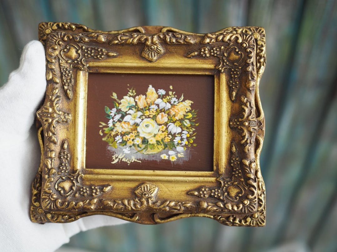 Miniature Oil Painting - Vintage German Flowers Theme Painting, Signed ...