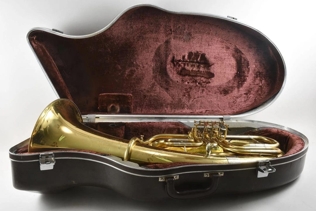 Vintage Brass Rotary Valve Tuba With Case – Made in GDR – 80 Cm Length ...
