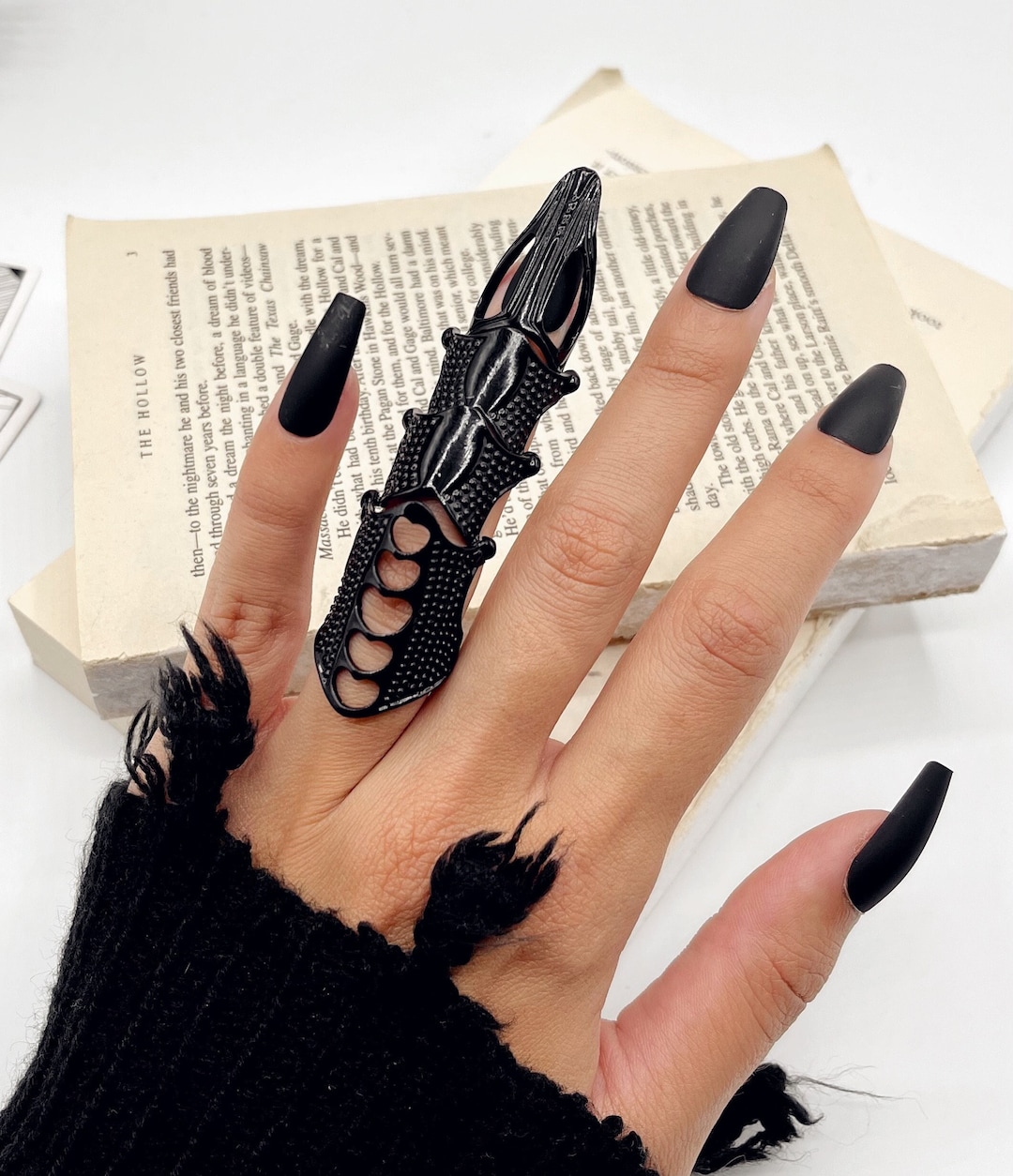 Finger Armor Goth Ring Black Full Finger Ring Witchy Finger Claws Medieval Alt Jewelry Gothic ...
