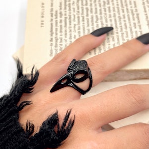 Gothic Bird Skull Ring Witchy Raven Ring Goth Horror Jewelry Black Crow ...