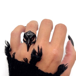 Gothic Bird Skull Ring Witchy Raven Ring Goth Horror Jewelry Black Crow ...