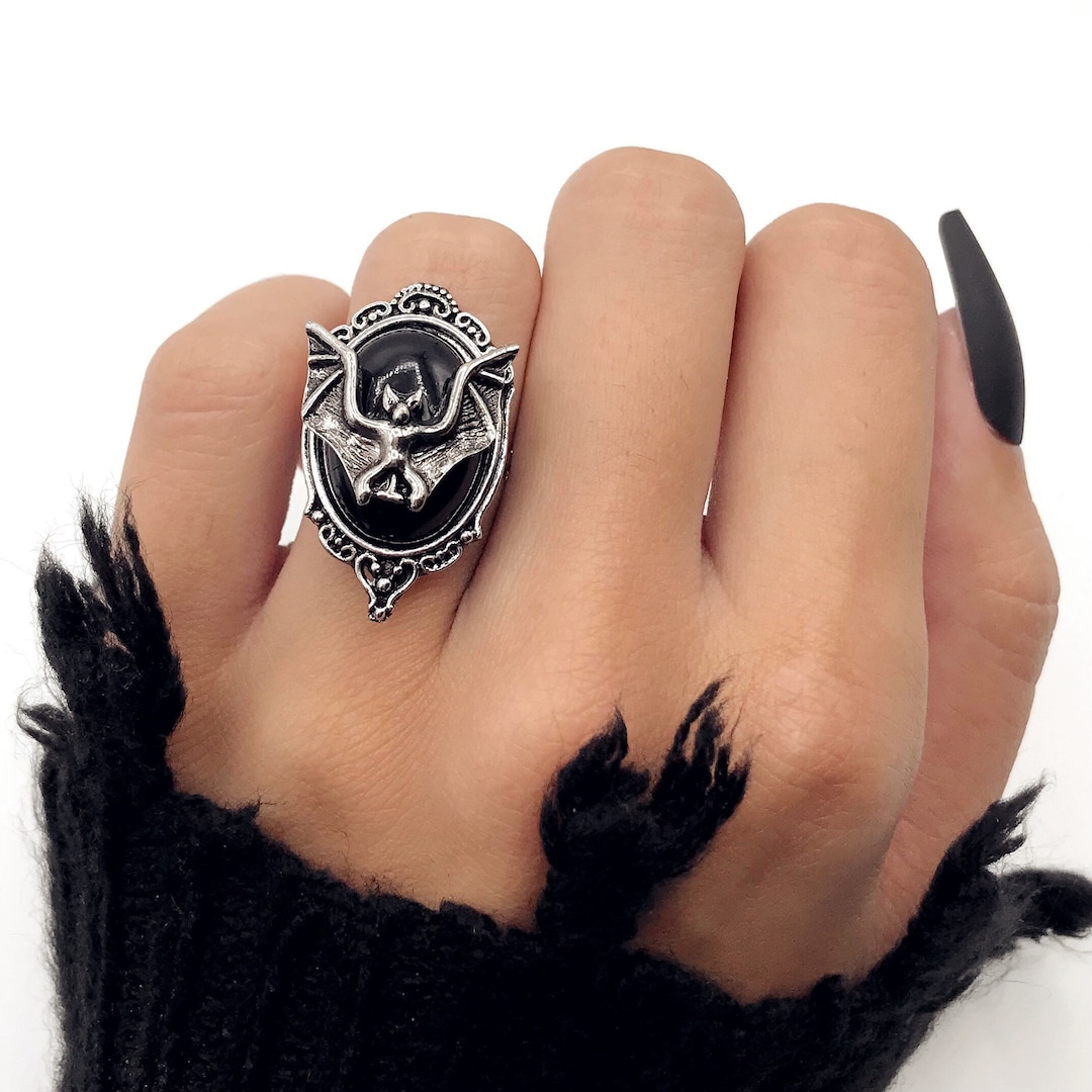 Bat Ring Bat Wings Goth Ring Alt Jewelry Alt Rings Black Halloween Ring ...