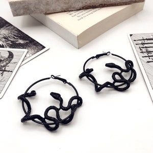 Black Snake Hoop Earrings Snake Earrings Serpent Hoops - Etsy