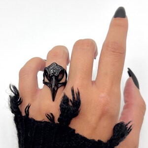 Gothic Bird Skull Ring Witchy Raven Ring Goth Horror Jewelry Black Crow ...