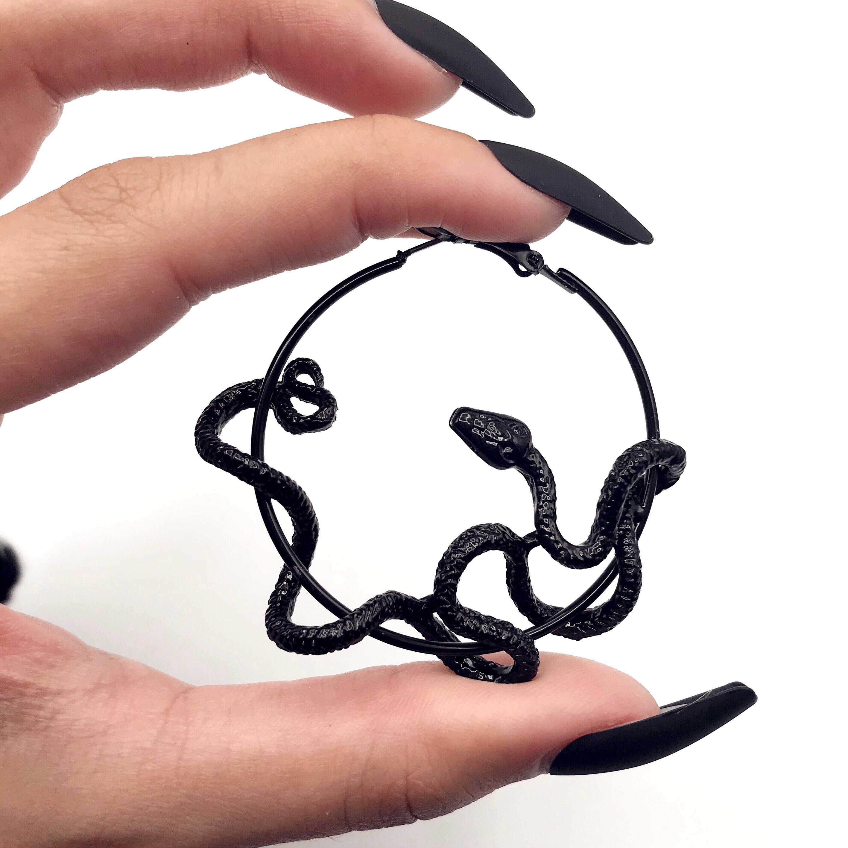 Black Snake Hoop Earrings Snake Earrings Serpent Hoops - Etsy