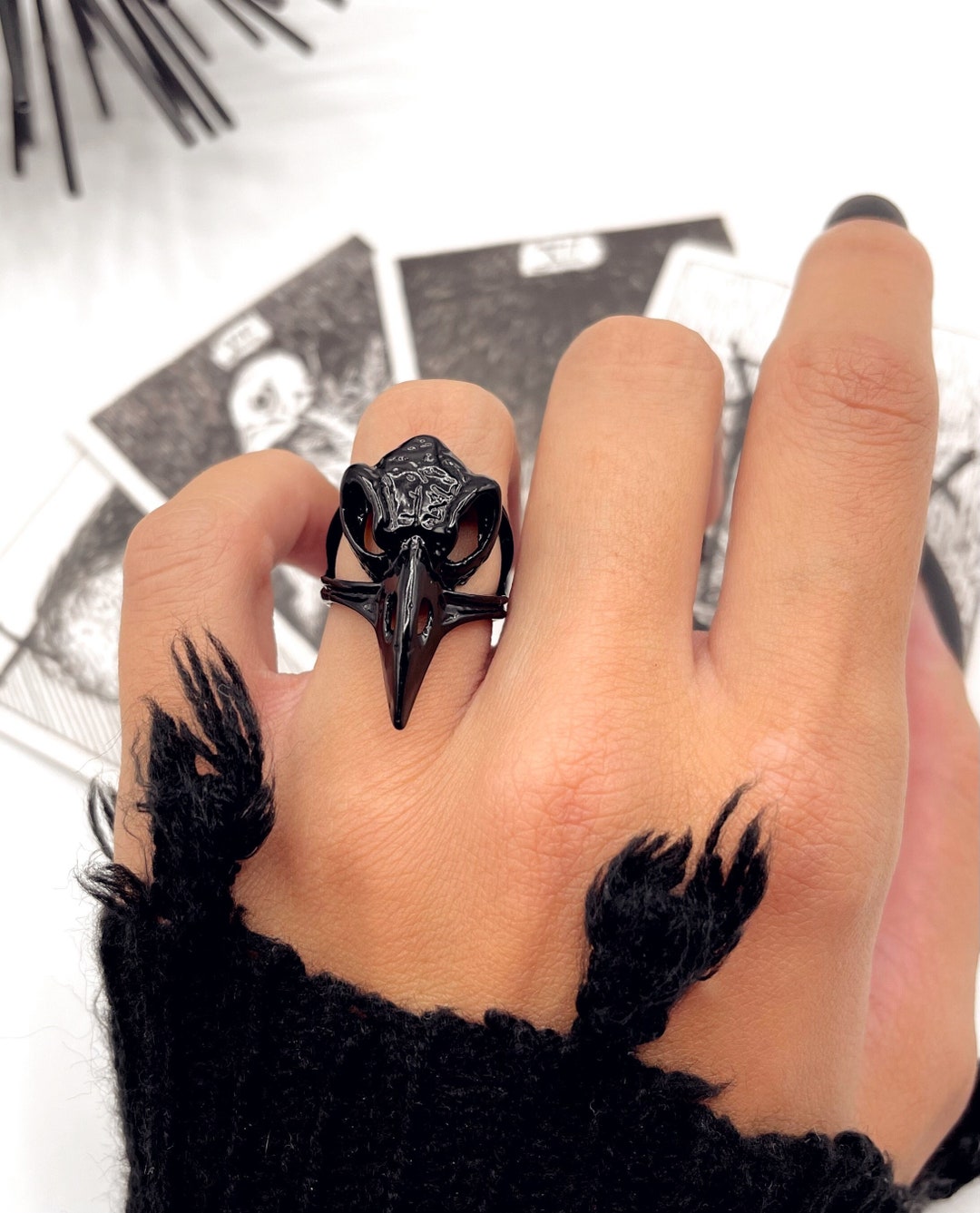 Gothic Bird Skull Ring Witchy Raven Ring Goth Horror Jewelry Black Crow ...