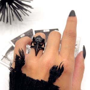 Gothic Bird Skull Ring Witchy Raven Ring Goth Horror Jewelry Black Crow ...