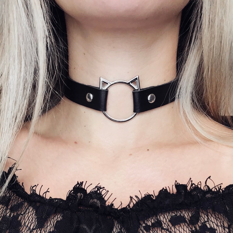 Cat Ears Choker Black Faux Leather Choker Cat Ears Collar | Etsy