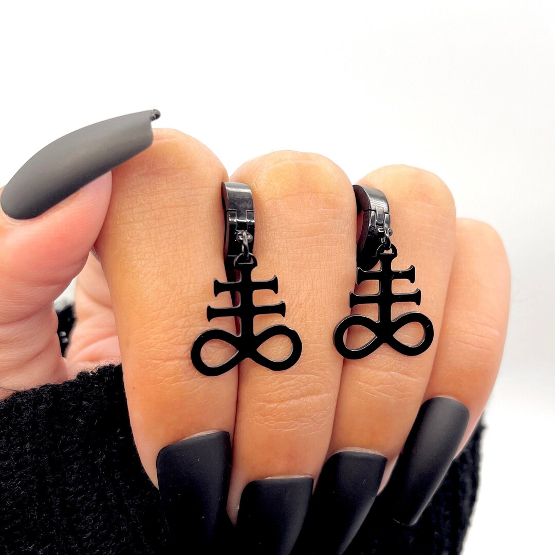 Satanic Cross Earrings Edgy Horror Jewelry Lucifer Black - Etsy