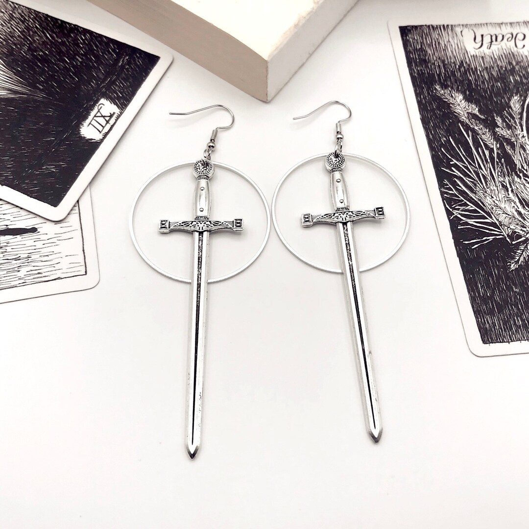 Oversized Sword Drop Earrings Silver Sword Earrings Gothic Sword ...
