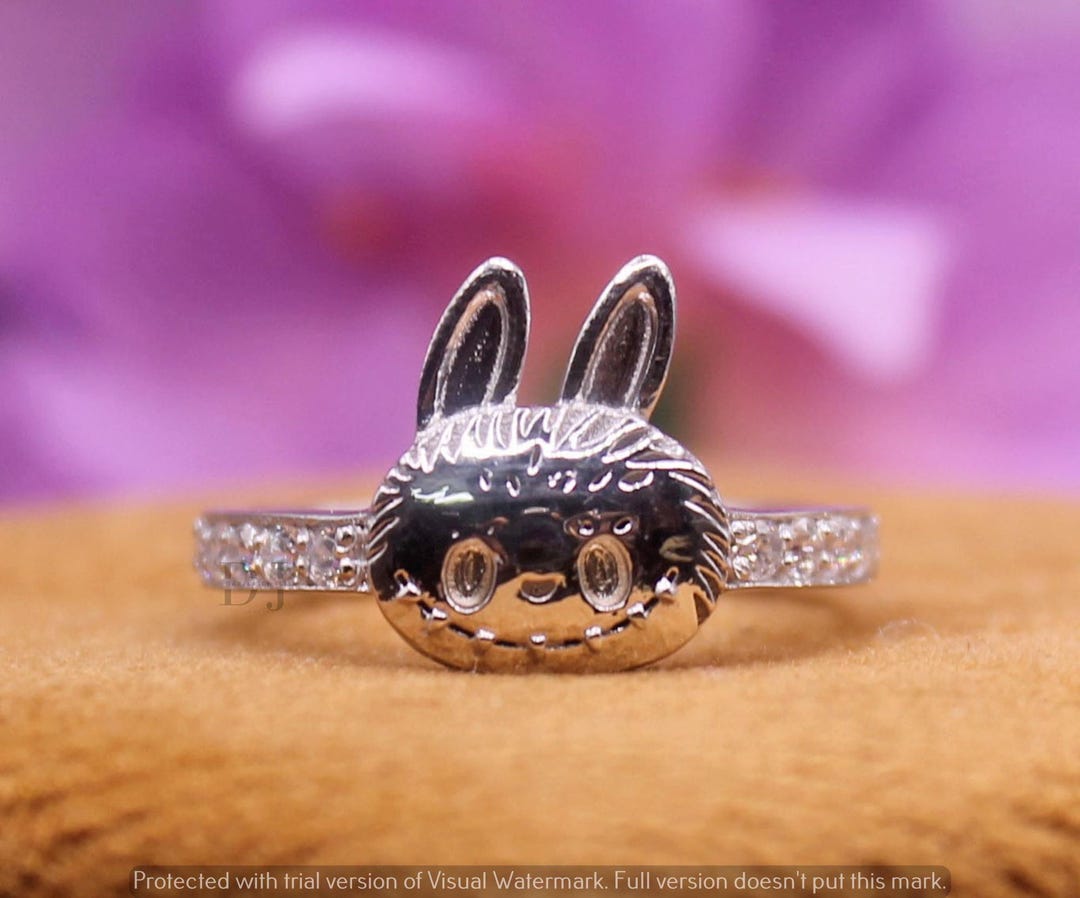 Handcrafted Labubu Bunny Statement Ring | Sterling Silver Moissanite ...
