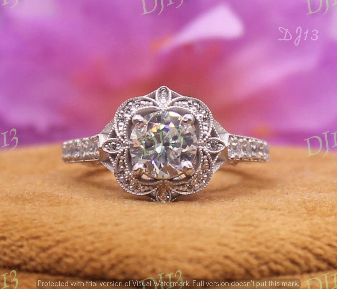 Old European Cut 2.35 Ct Moissanite Halo Ring | Vintage Art Deco - Etsy